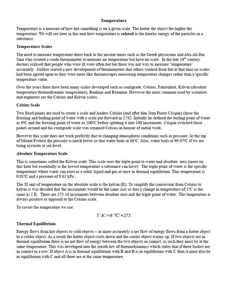 Temperature Hand Out Notes | Download Free PDF | Temperature | Celsius