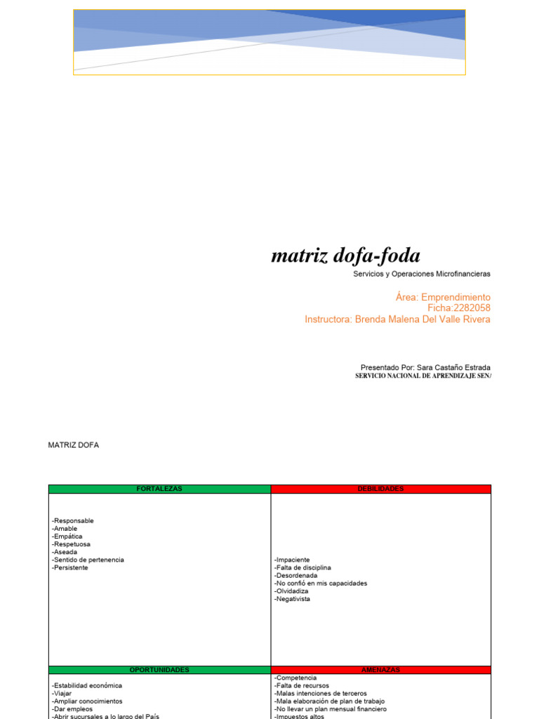 Plantilla Matriz DOFA | PDF | Cliente | Iniciativa empresarial