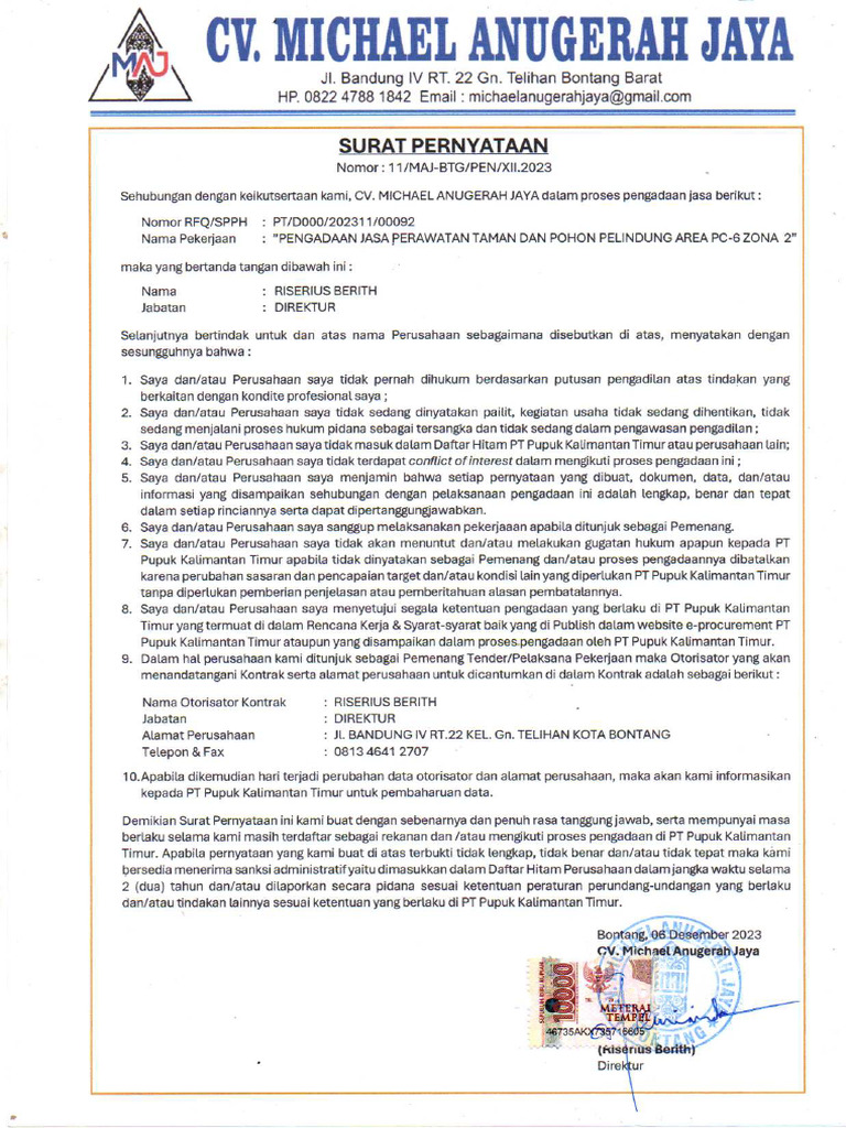 Pernyataan_Tanda_Tangan_Kontrak_MAJ | PDF