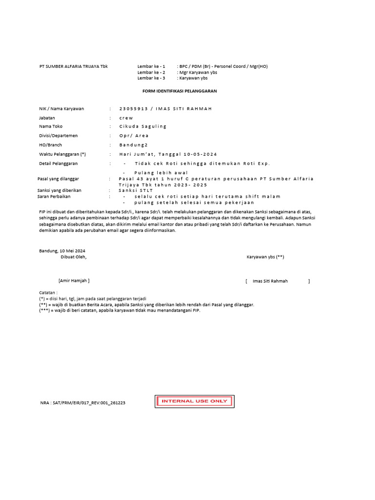 Contoh Format Pengisian Identifikasi Pelanggaran | PDF
