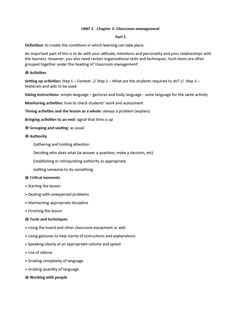Unit 2 - Chapter 3 | PDF | Classroom Management | Learning