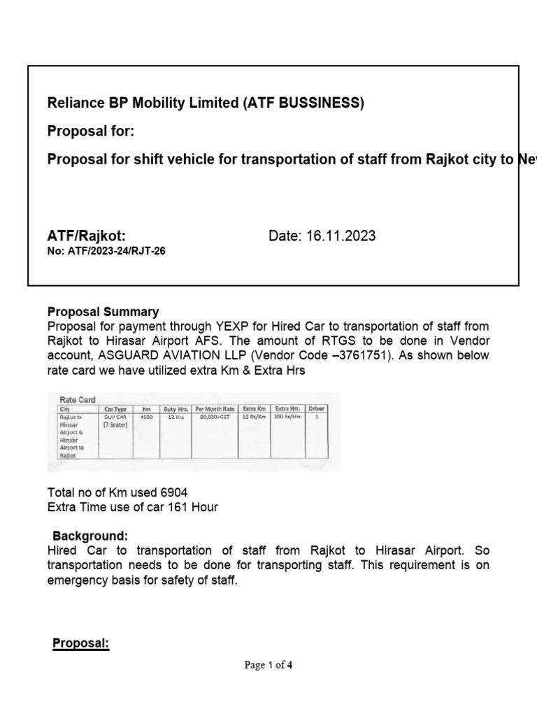 Approval Proposal For Shift Vehicle For Transportation of Staff From ...