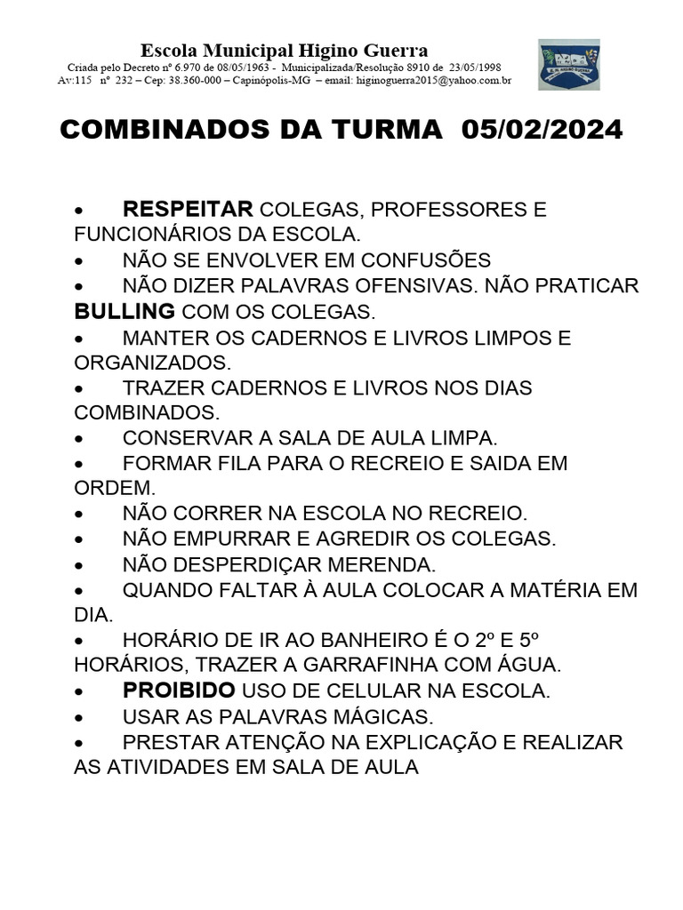 Combinados Da Turma | PDF