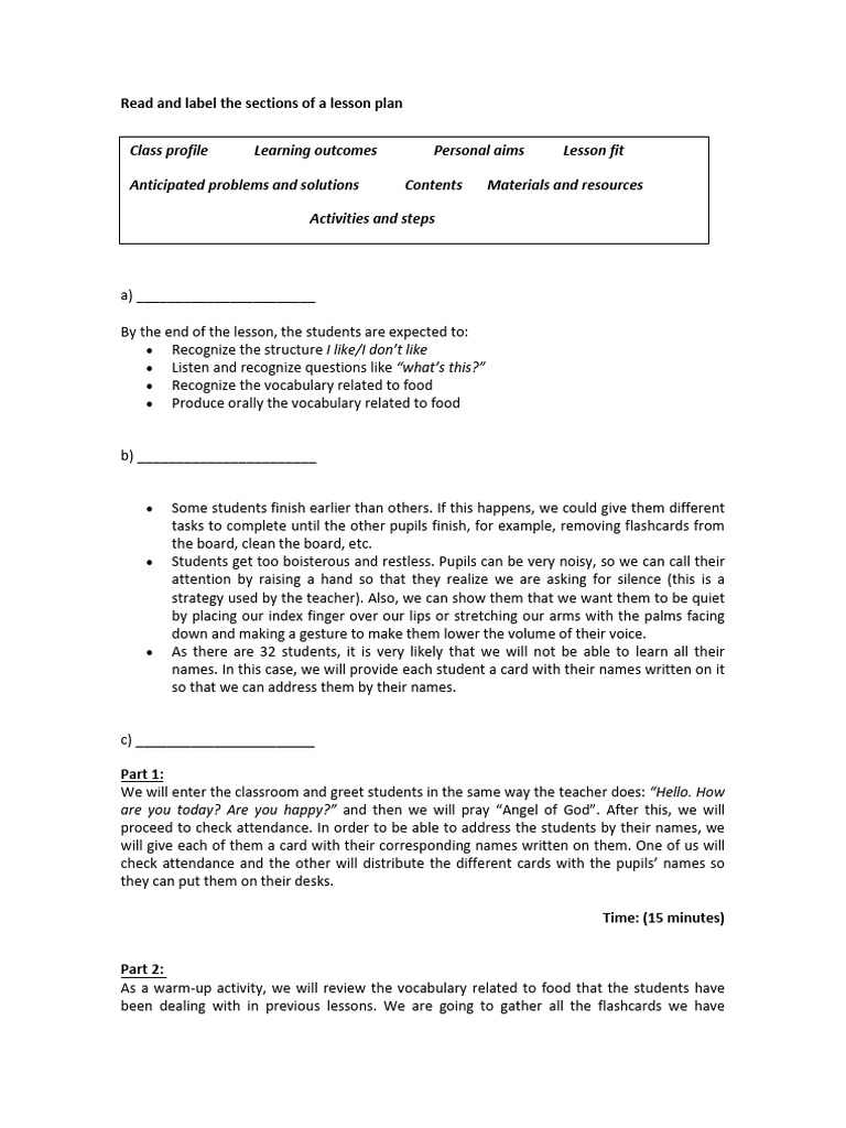 Activity - Sections of A Lesson Plan | Download Free PDF | Lesson Plan ...