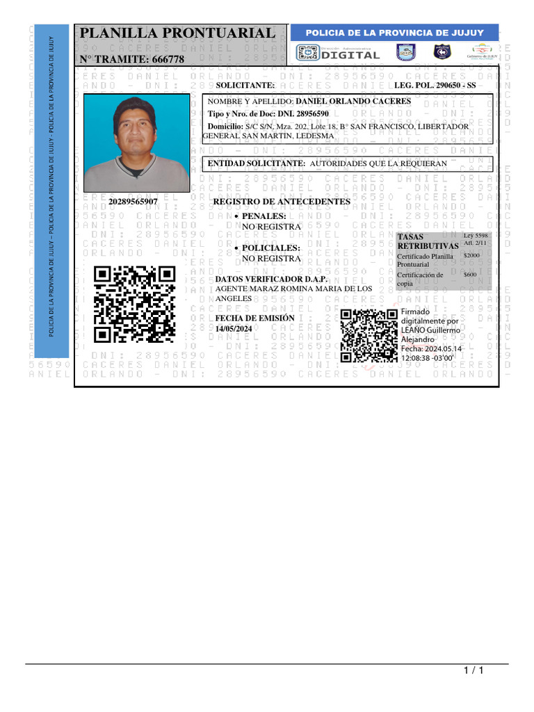 Planilla Prontuarial-28956590 | Descargar gratis PDF | Gobierno y personalidad | Autenticación