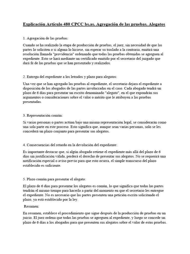 Explicación Artículo 480 CPCC Bs - As | PDF | Ciencias sociales | Derecho