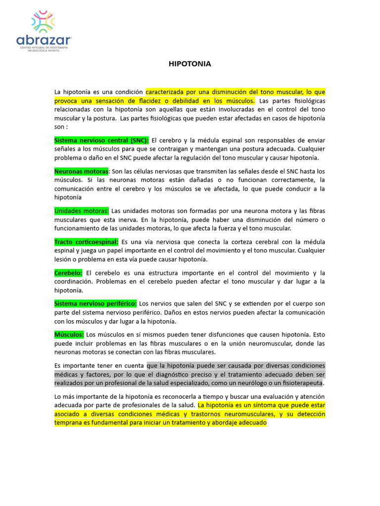 Hipotonía: Causas y Tratamiento Efectivo | PDF | Sistema nervioso ...