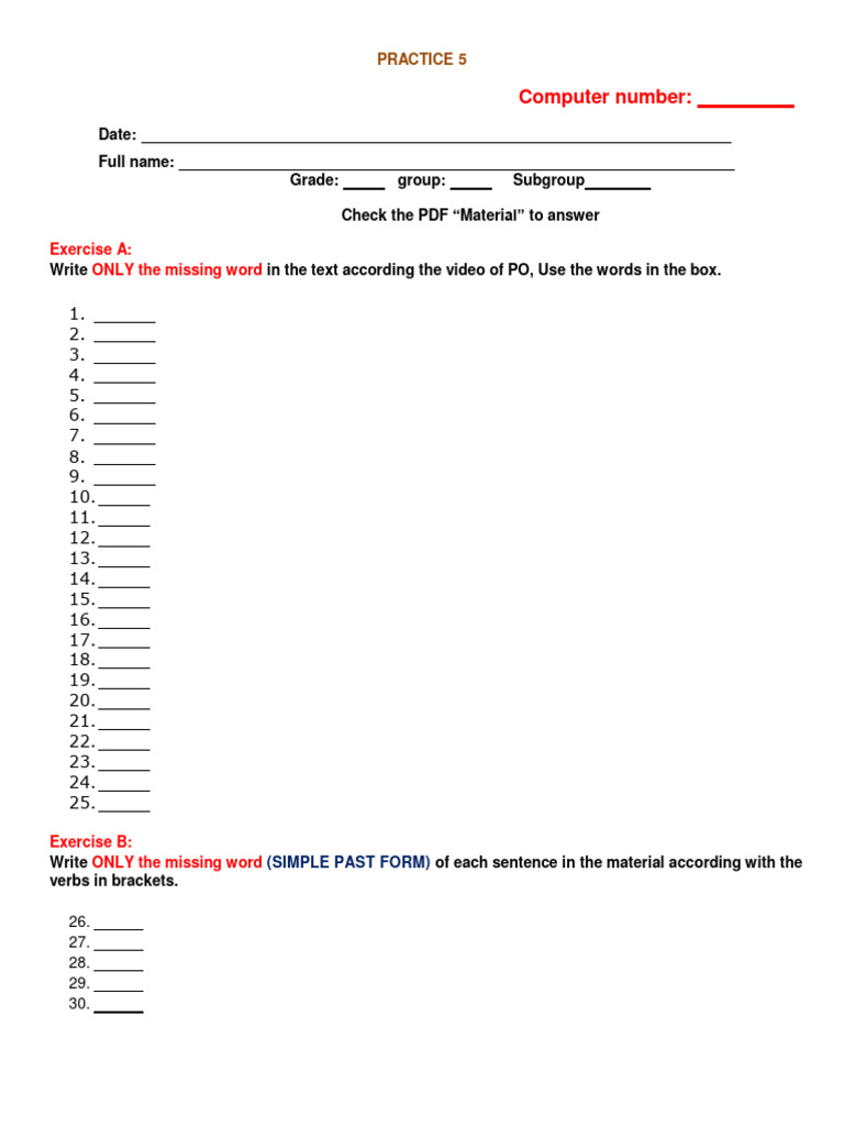 Student Language Practice Sheet | PDF