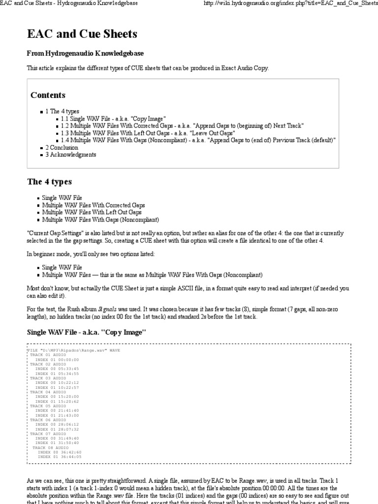 EAC Cue Sheet Types | PDF | Computer Data | Digital Technology