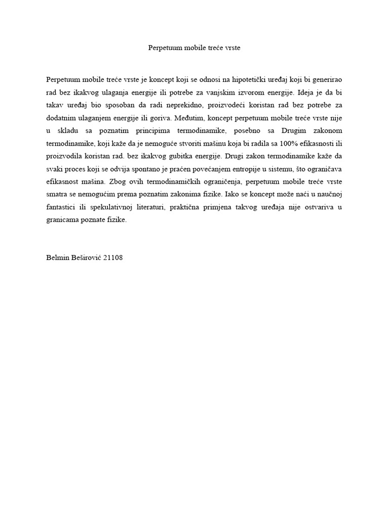 Perpetuum Mobile Treće Vrste | PDF