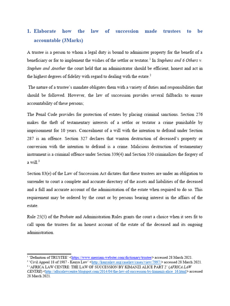 Question Seven 1039001 | PDF | Trustee | Will And Testament