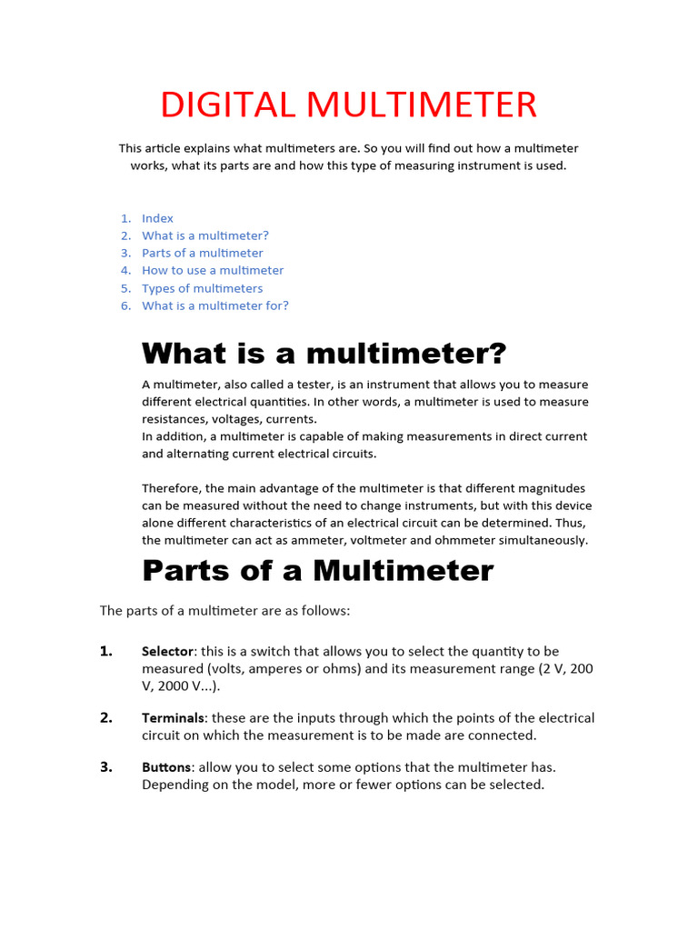 DIGITAL MULTIMETER Ingles | Descargar gratis PDF | Probabilidades y ...