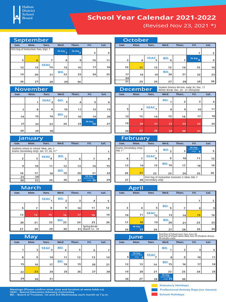 HDSB 2021 2022 Calendar Print | PDF | Mobile Software