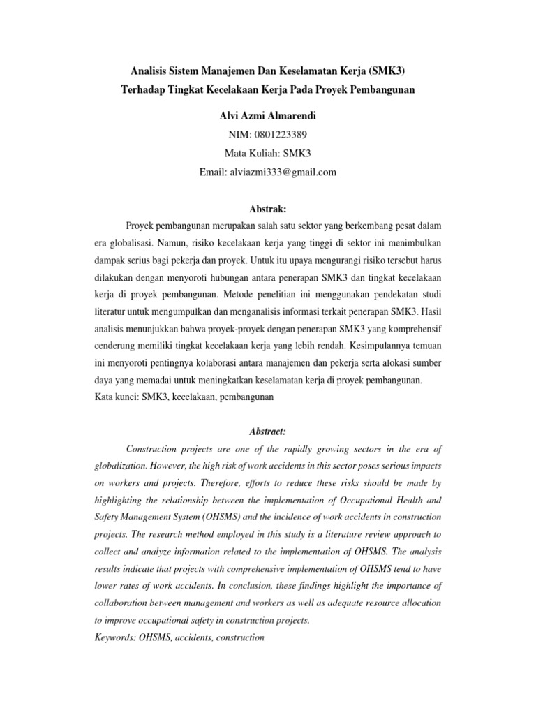 Analisis Sistem Manajemen Dan Keselamatan Kerja (SMK3) Terhadap Tingkat ...