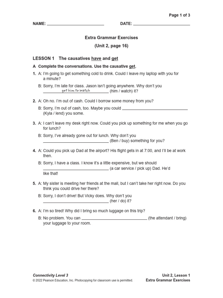 CTY3 Extra Grammar Exercises Unit 2 | PDF | Language Arts & Discipline