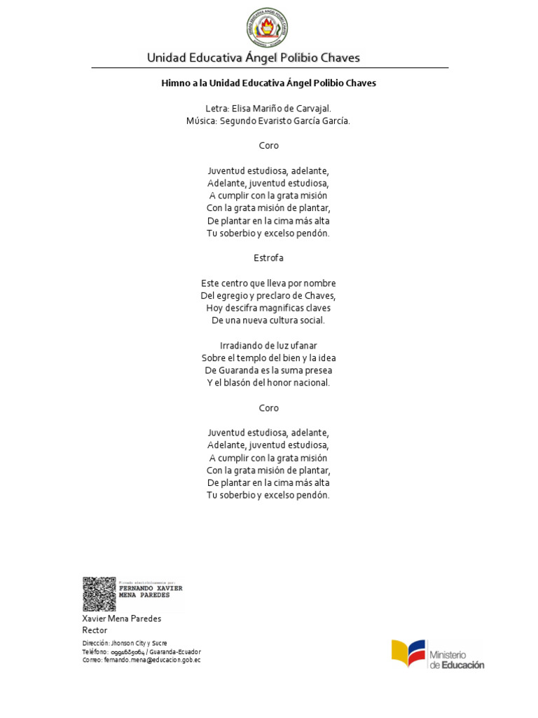 Himno A La Unidad Educativa Ángel Polibio Chaves | PDF