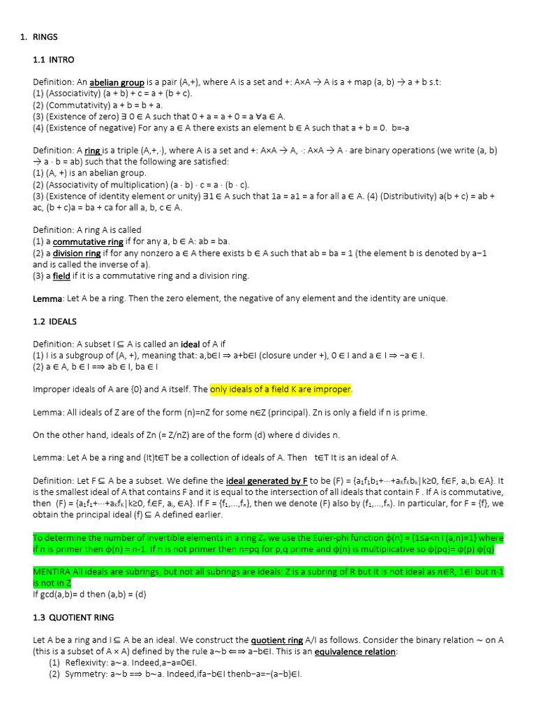 RINGS | PDF | Ring (Mathematics) | Field (Mathematics)