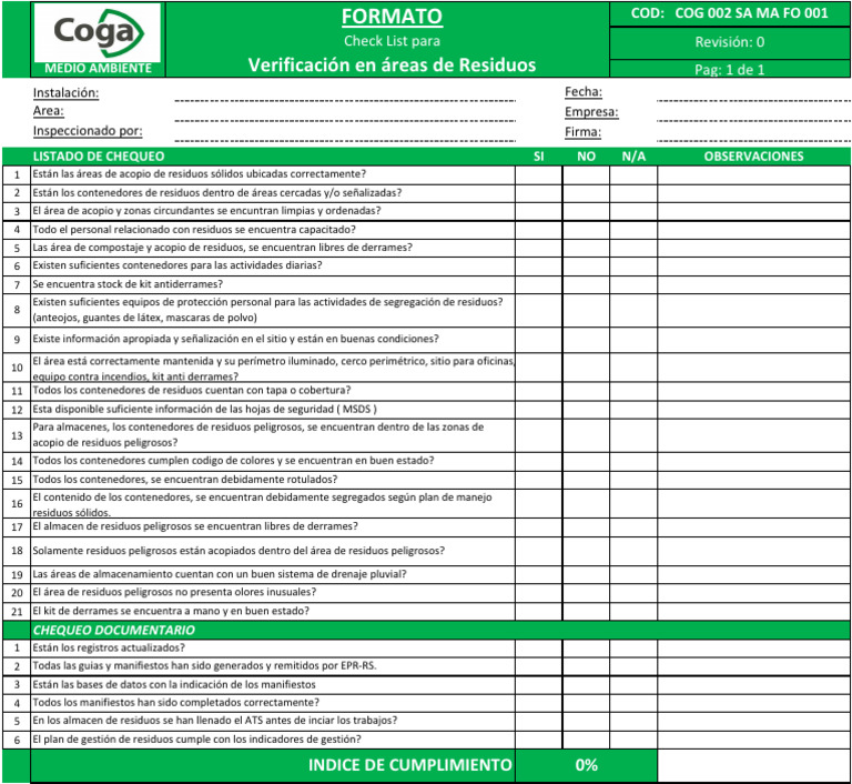 80852218 Check List Para Residuos | PDF