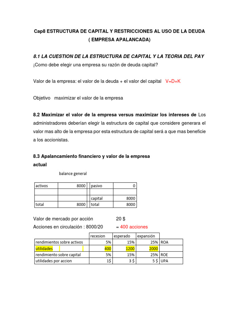 Cap8 ESTRUCTURA DE CAPITAL Y RESTRICCIONES AL USO DE LA DEUDA | PDF | Compartir (Finanzas ...