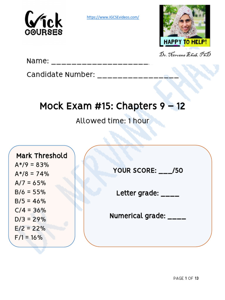Mock #15 - Chapters 9 To 12 - Questions | PDF | Academic Degree