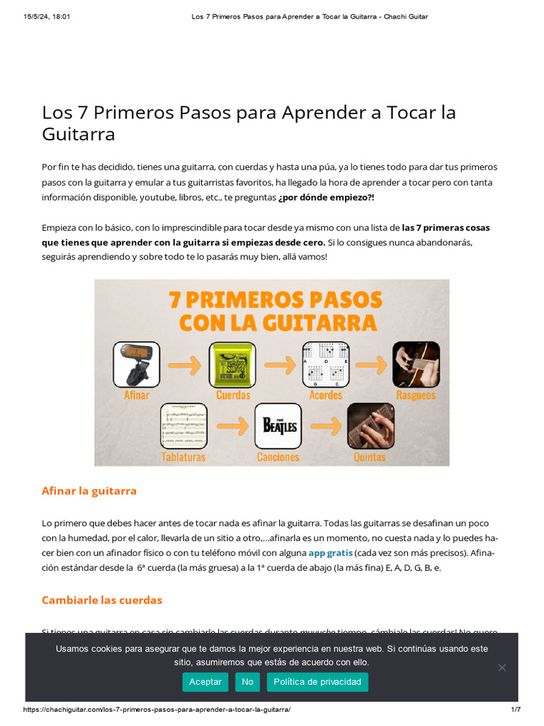Los 7 Primeros Pasos para Aprender A Tocar La Guitarra - Chachi Guitar | PDF | Guitarras ...