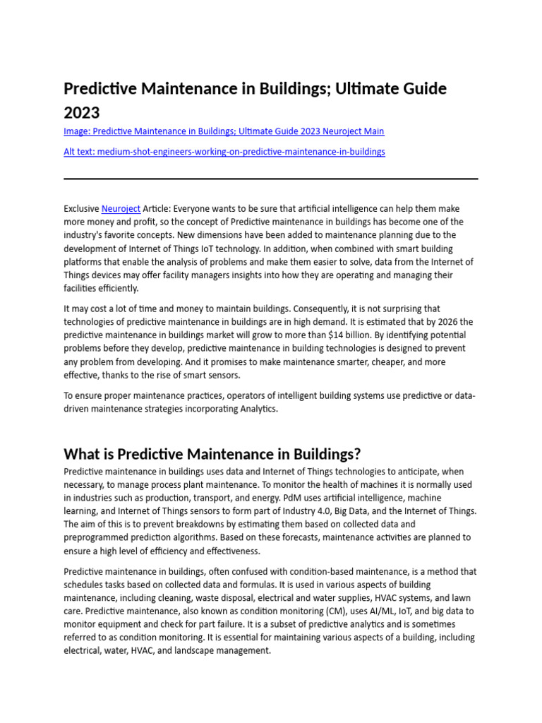 Predictive Maintenance in Buildings- Ultimate Guide 2023 | PDF ...