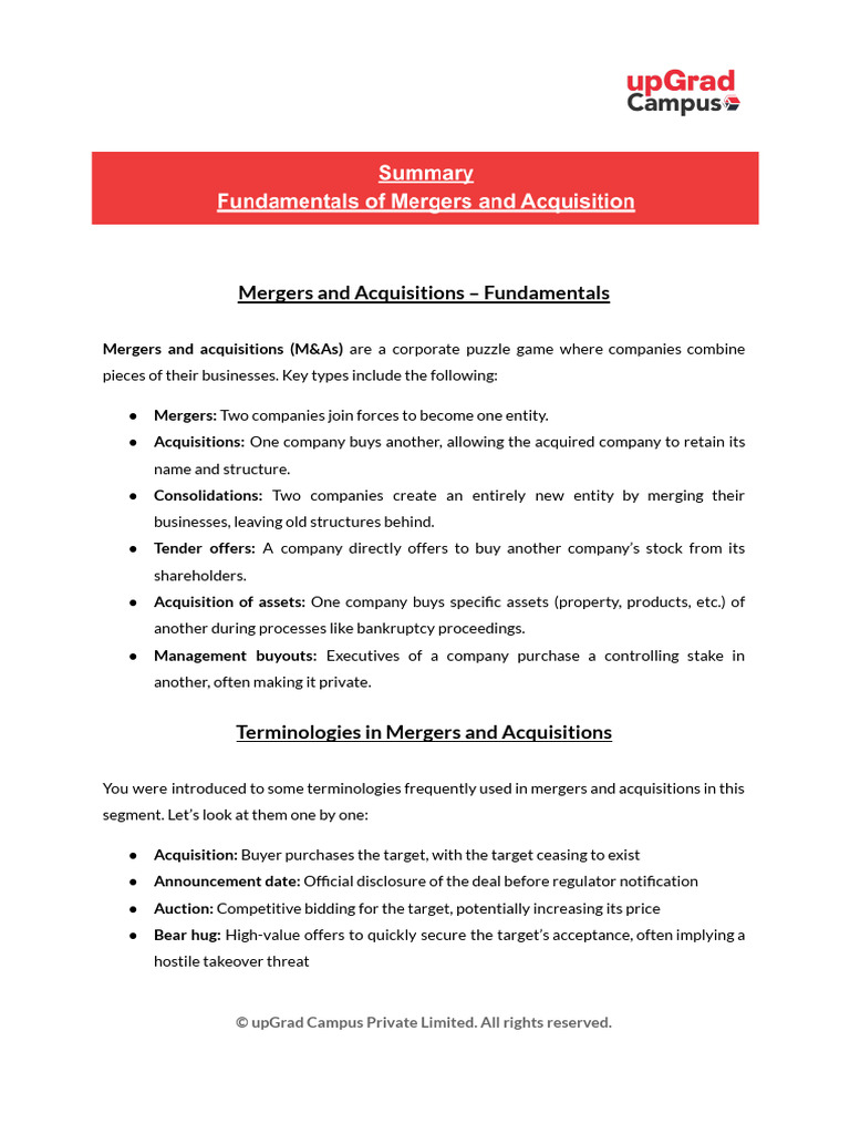 Budgeting,+Forecasting+and+Valuation M4 S2 Summary | PDF | Mergers And Acquisitions | Takeover