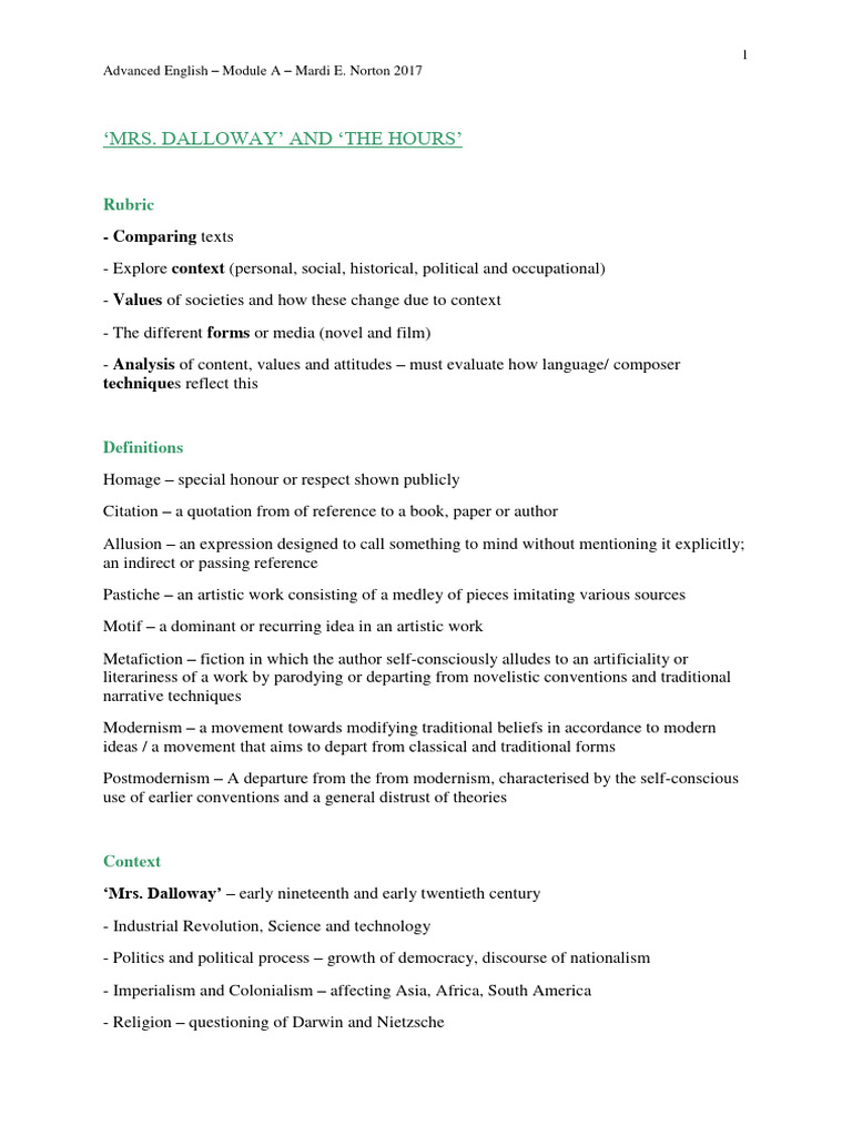 Dalloway Summary | PDF | Mrs Dalloway