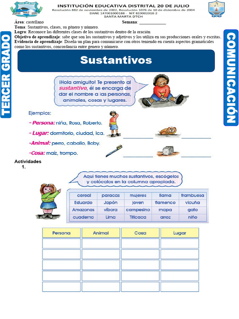 Clases de Sustantivos para Primaria | PDF | Género gramatical | Sustantivo