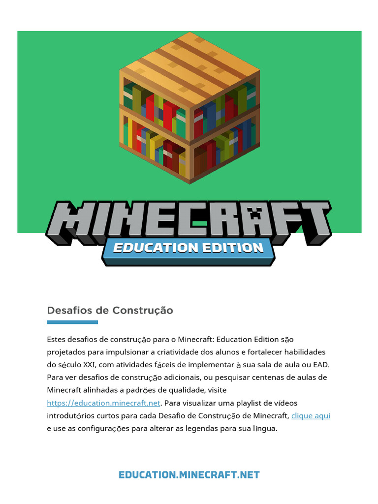 Desafios de Construção Minecraft Education Edition Build Challenges PT ...