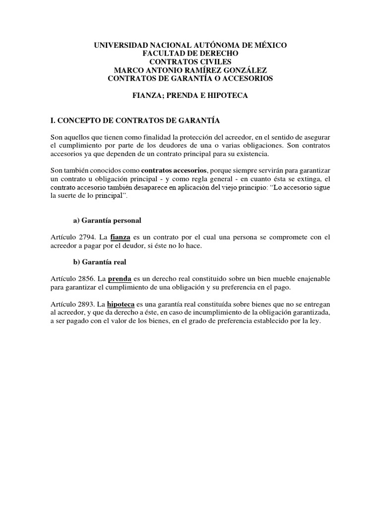 CONTRATOS DE GARANTÍA; FIANZA | PDF | Pagos | Ley de hipotecas