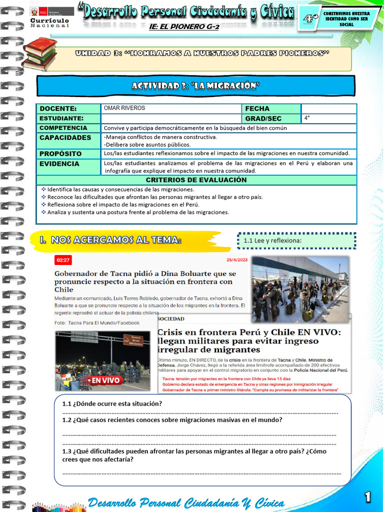 4° DPCC - Actv.03-Unid.3 2024 | PDF | Refugiado | Migración humana