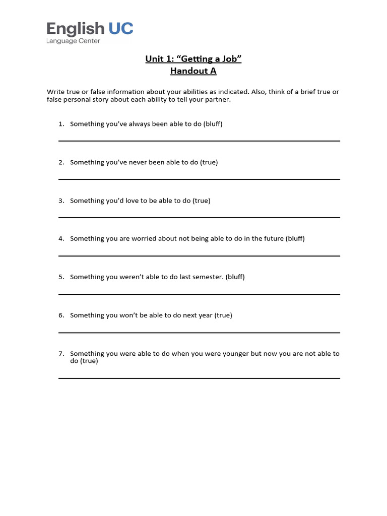 Unit 7 - Getting A Job - Handout A With Corrections | PDF | Career ...