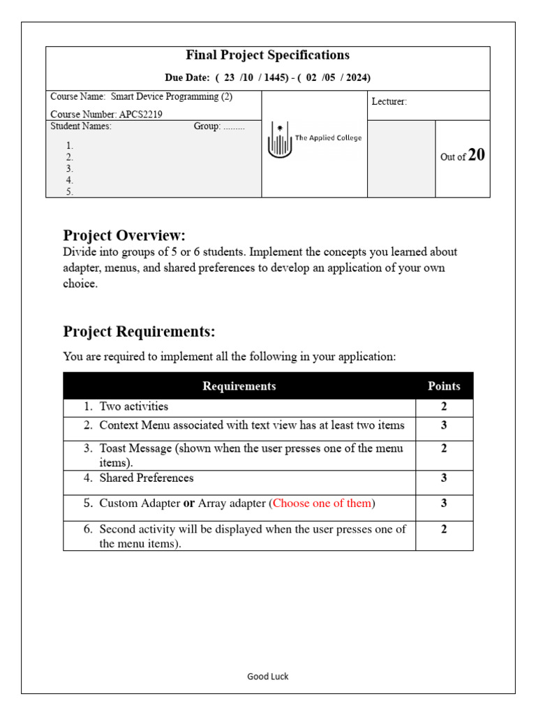 Project Specifications Requirements | PDF