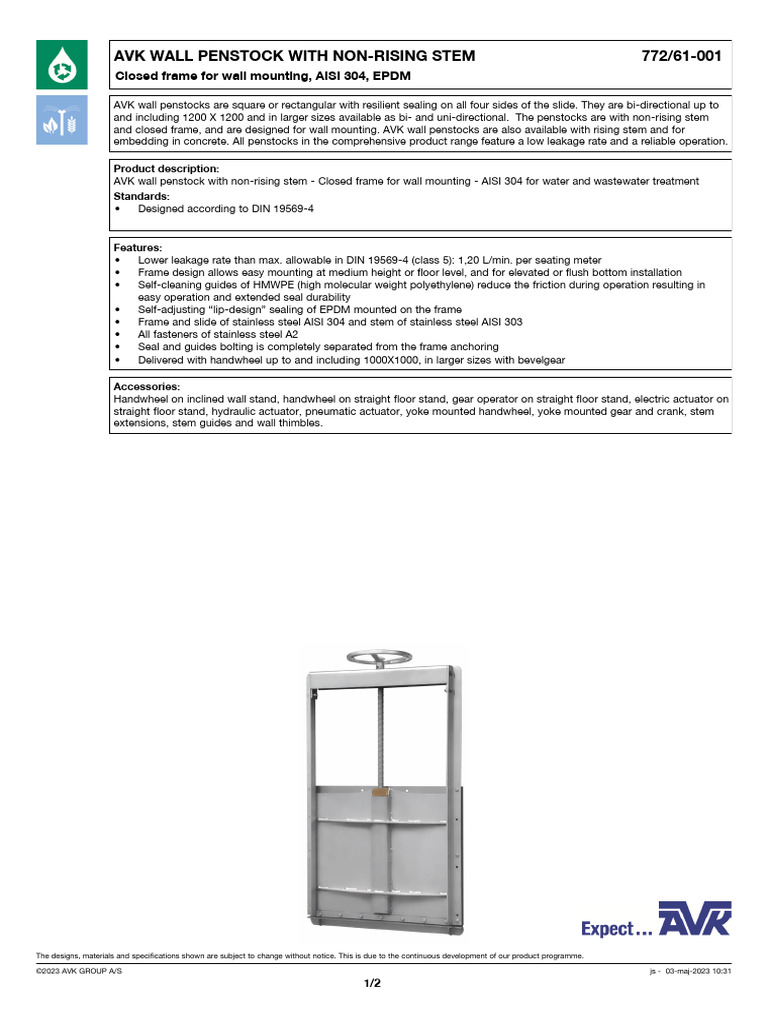 AVK Non-Rising Stem Penstocks | PDF | Actuator | Mechanical Engineering