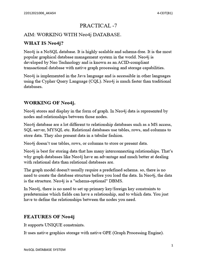 NoSQL - PRACTICAL 7 | PDF | Databases | Relational Database