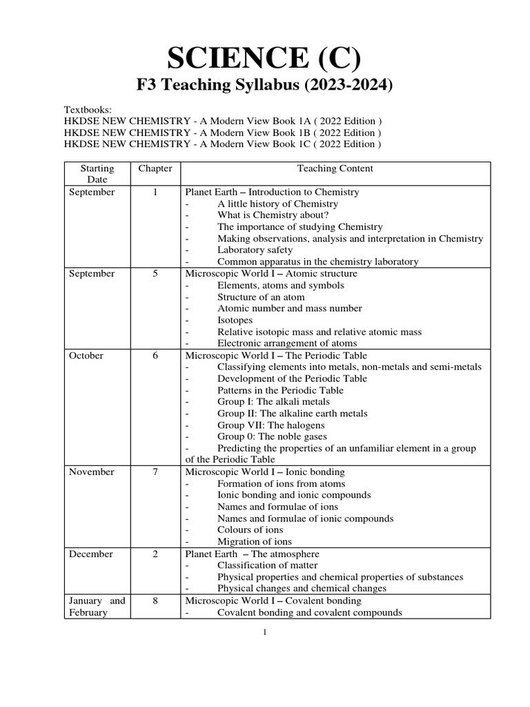 F3 - Teaching - Syllabus - 2023-2024 (Updated) | PDF | Chemical Compounds | Chemistry