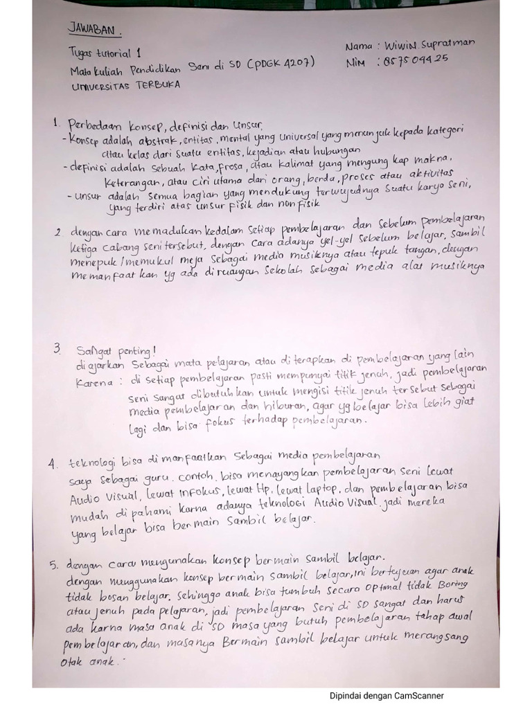 Jawaban Tugas Tutorial I Pendidikan Seni Di SD | PDF