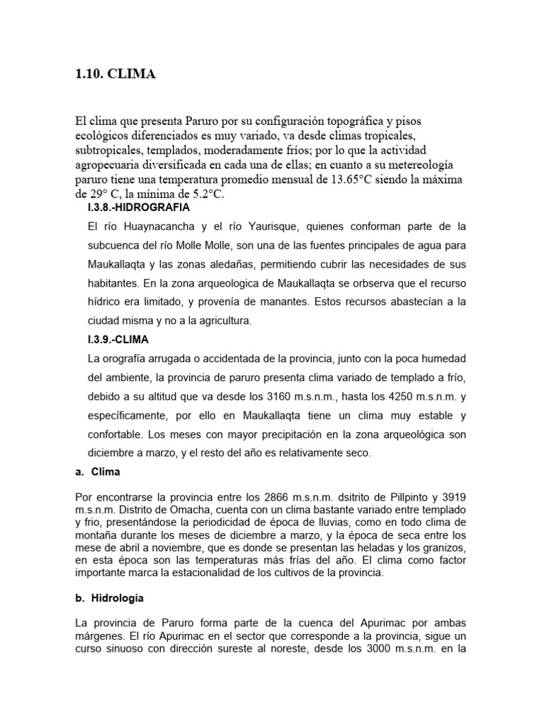 Hidrologia y Clima Cusco | PDF | Clima templado | Clima