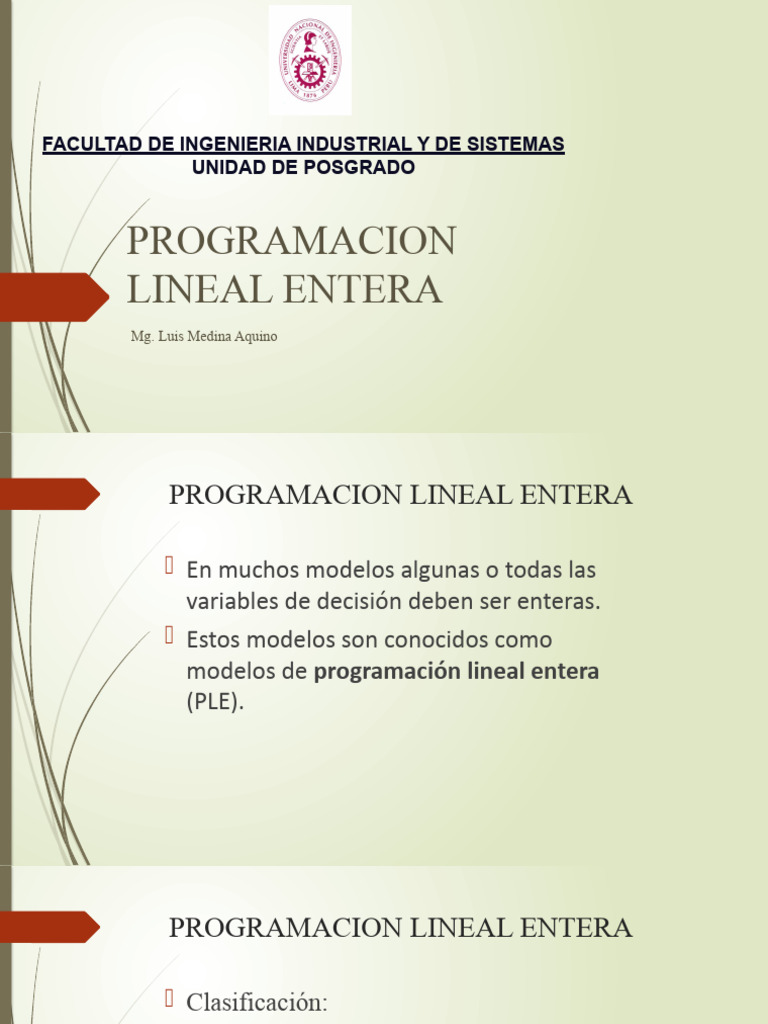 Programacion Lineal Entera | Descargar gratis PDF | Programación lineal | Función (Matemáticas)