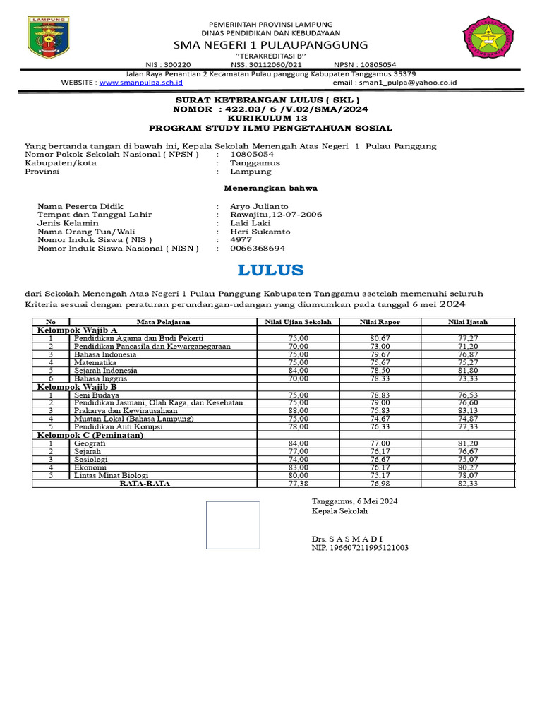 Aryo Julianto SKL_2024 | PDF