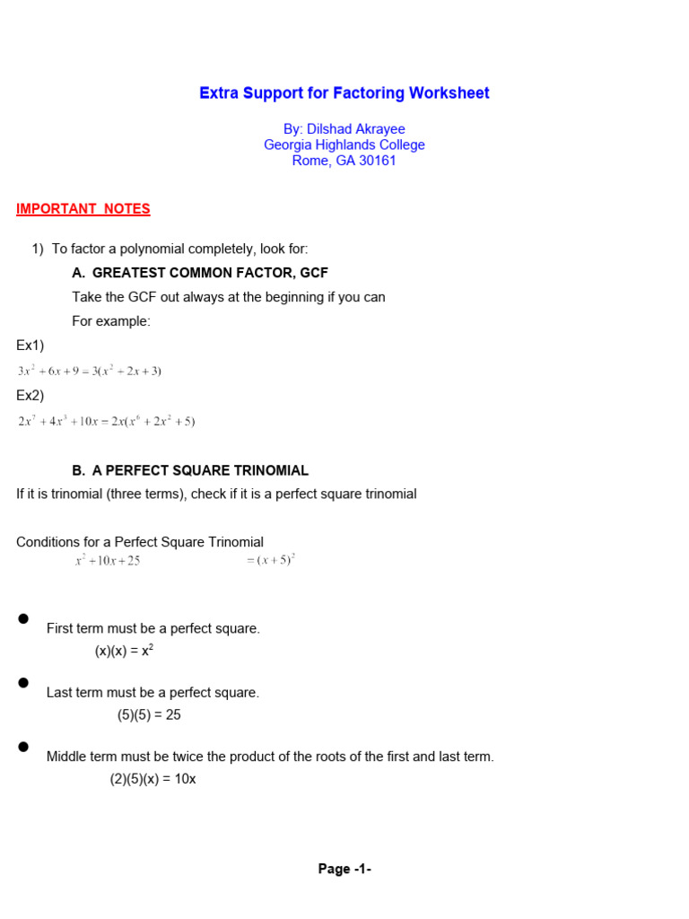 197 A09a736b2ffd6a7 Factoringworksheet | PDF | Factorization | Algorithms