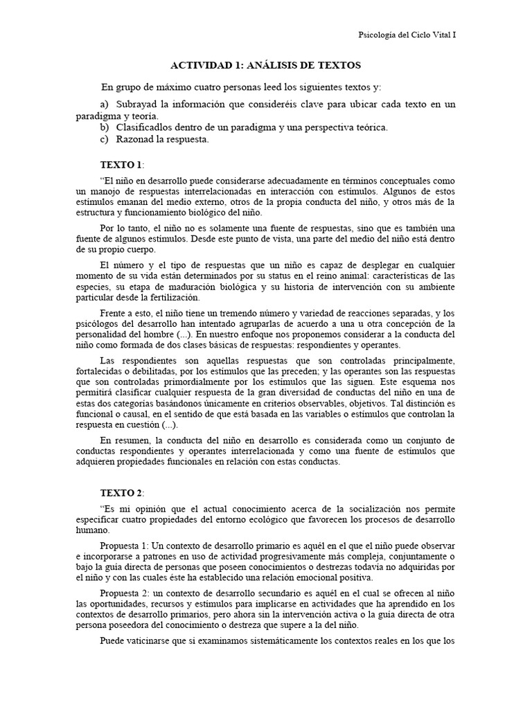 Actividad Textos (1) TEMA 1 | PDF | Sicología | Comportamiento