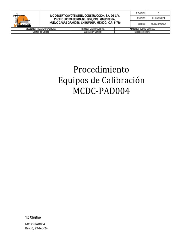 Procedimiento de Calibración de Equipos | PDF | Calibración | Medición