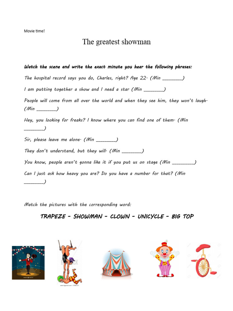 The Greatest Showman Scene Minutes Guide | PDF