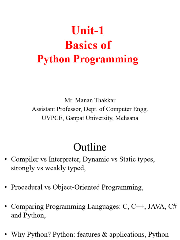 Unit 1 Basics of Python | Download Free PDF | Python (Programming ... Unit 1 Basics of Python | Download Free PDF | Python (Programming ...