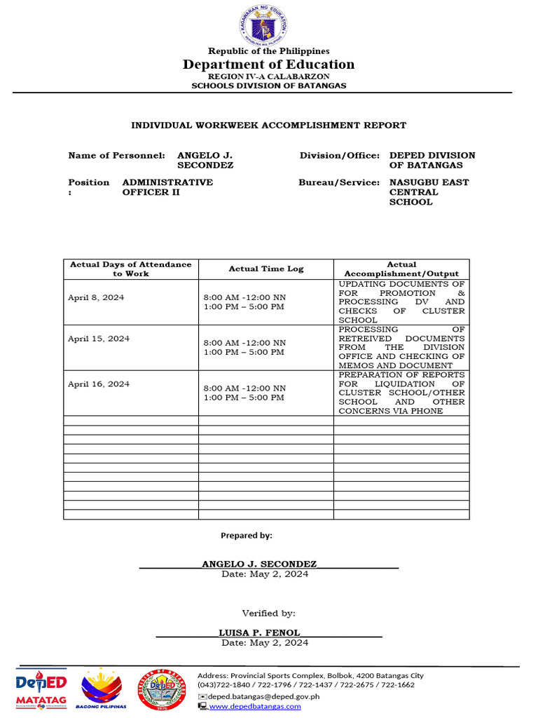 Batangas DepEd Workweek Report 2024 | PDF
