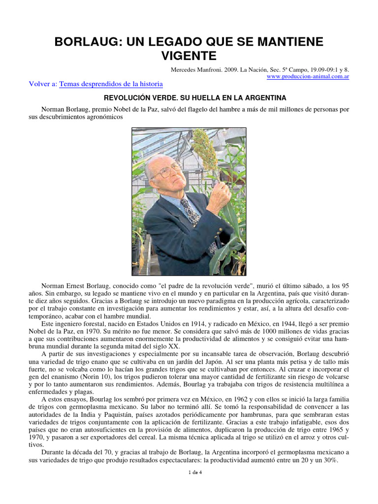 Legado de Borlaug en la agricultura argentina | PDF | Agricultura