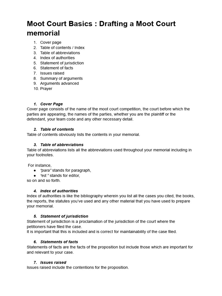 Moot Court Memorial Drafting Guide | PDF | Law