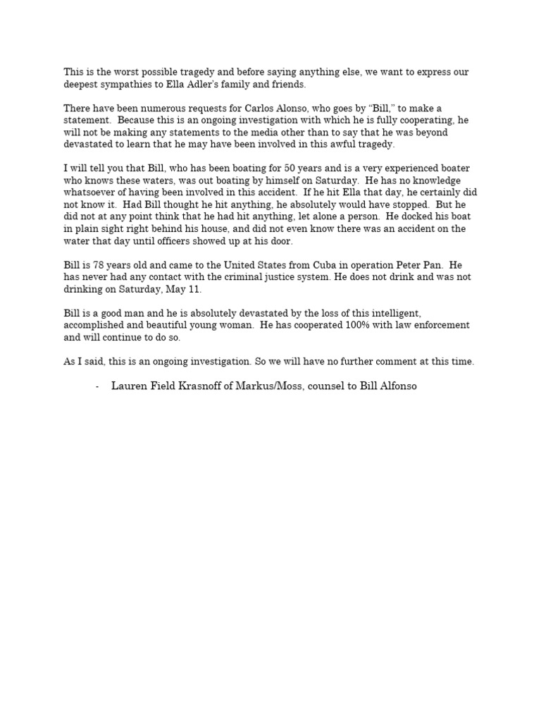 Statement From Lauren Krasnoff | PDF | Mystery, Thriller & Crime Fiction